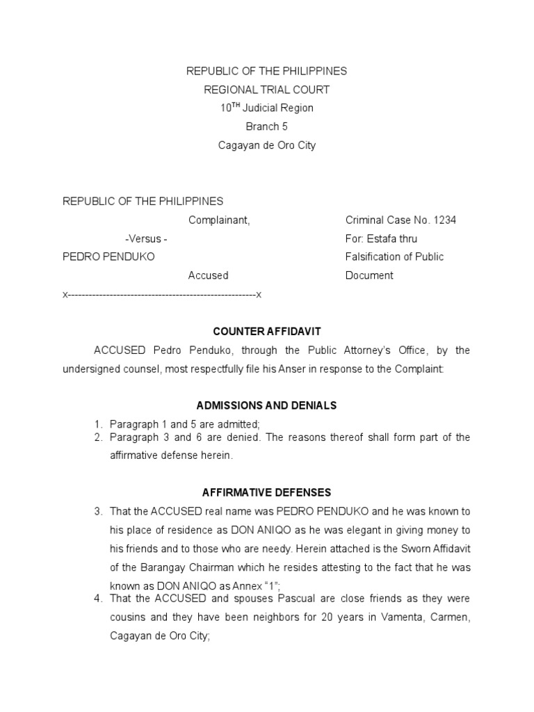 Counter Affidavit | Cheque | Fraud