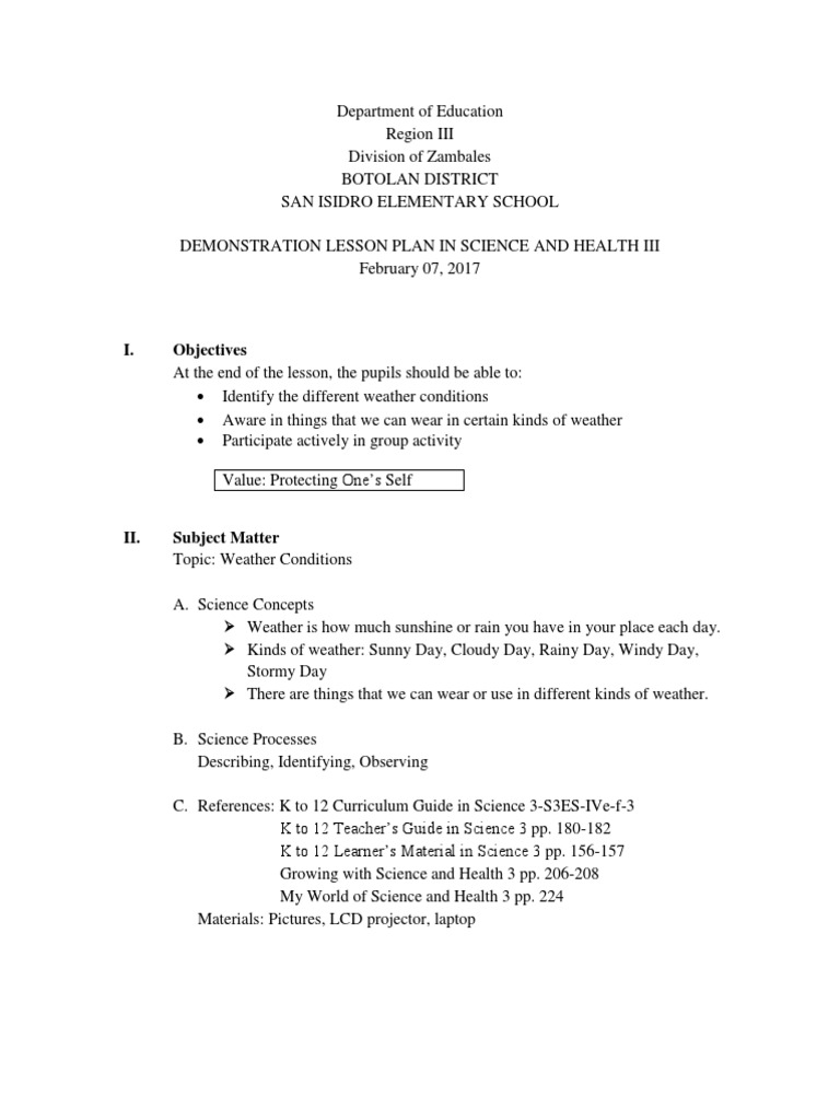 Detailed Lesson Plan Science 3 | PDF | Sky | Weather