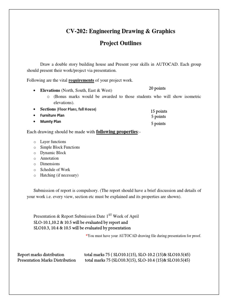 CV-202: Engineering Drawing & Graphics Project Outlines: Each Drawing ...