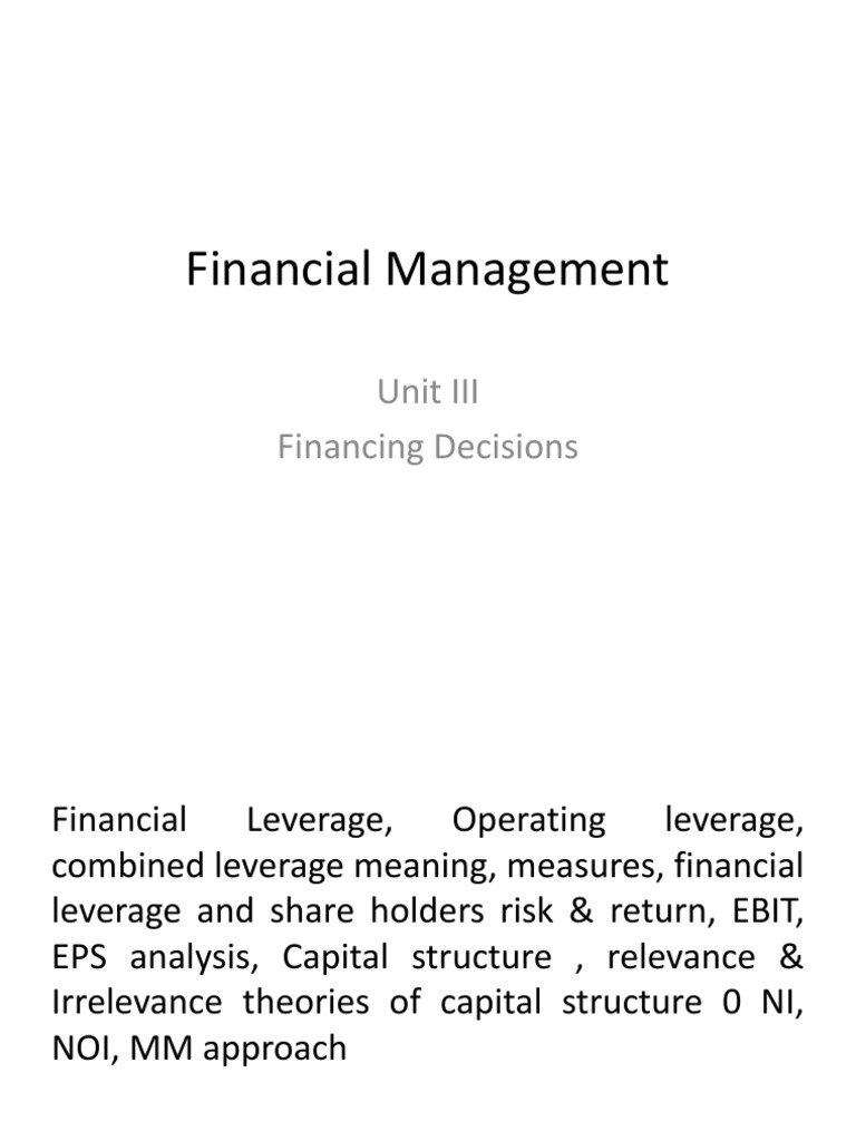 Financial Management: Unit III Financing Decisions | PDF | Capital ...