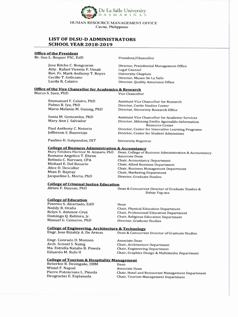 Dlsu-D Admin Sy 2018-2019 | PDF | Academia