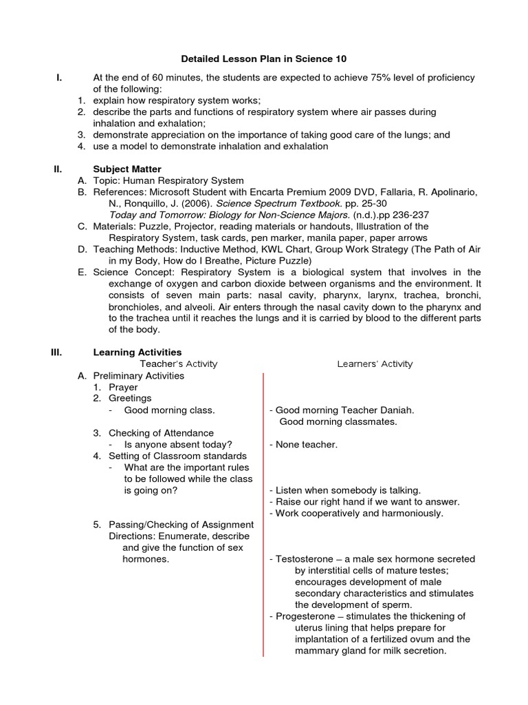 Detailed Lesson Plan in Science 10 I.: Today and Tomorrow: Biology For ...