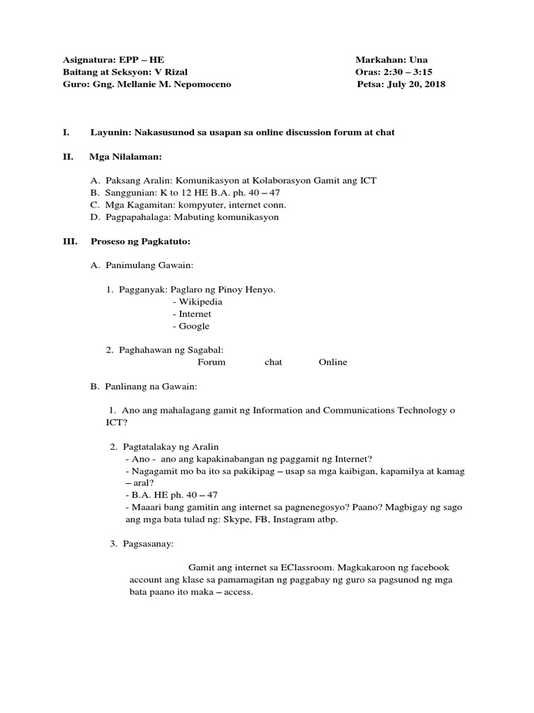 Lesson Plan Epp | PDF