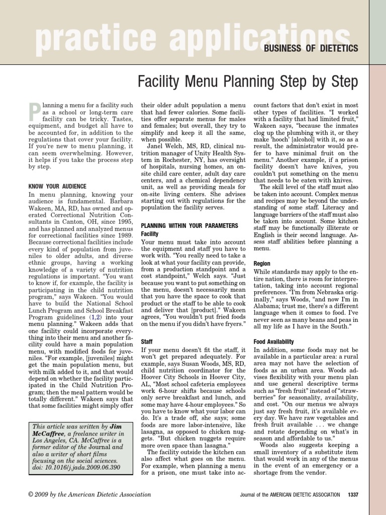 Facility Pmenu Planning Step by Step | PDF | Menu | Nutrition