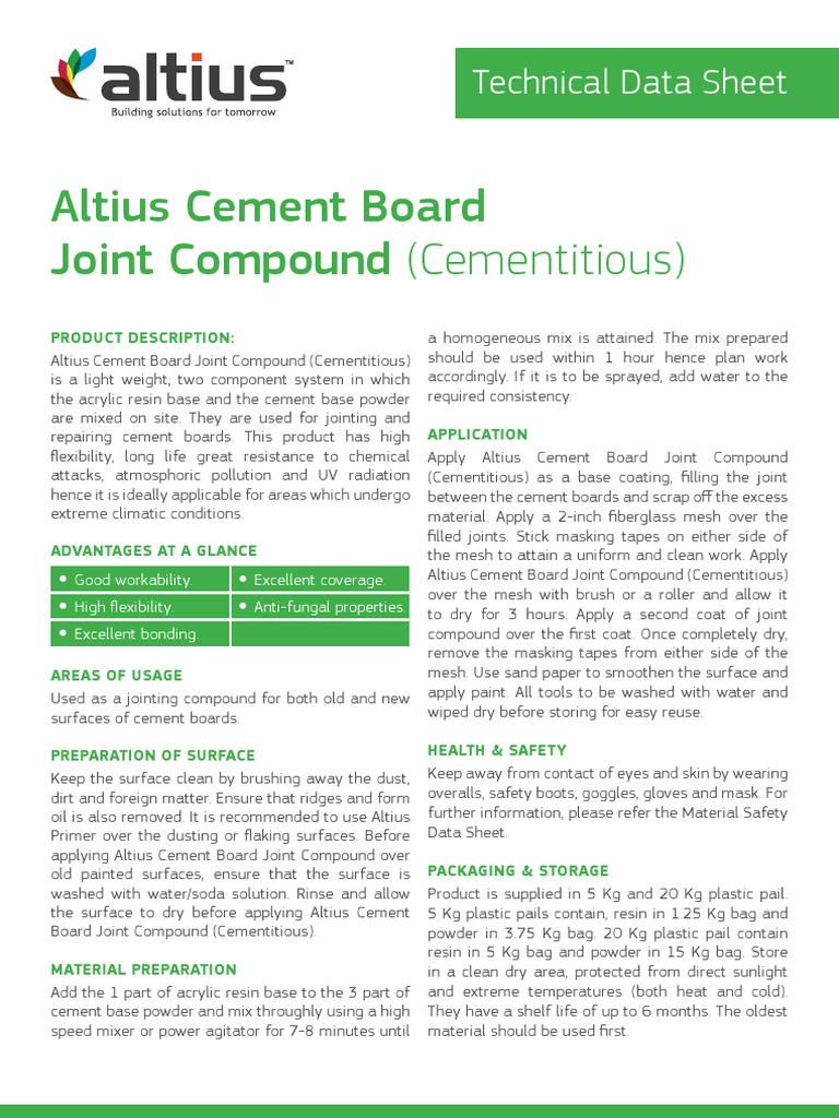 Altius Cement Board Joint Compound Guide | PDF | Cement | Paint