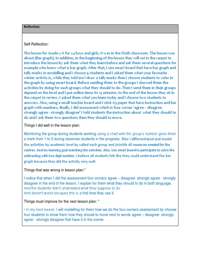 Reflection Bar Graph | PDF | Lesson Plan | Change