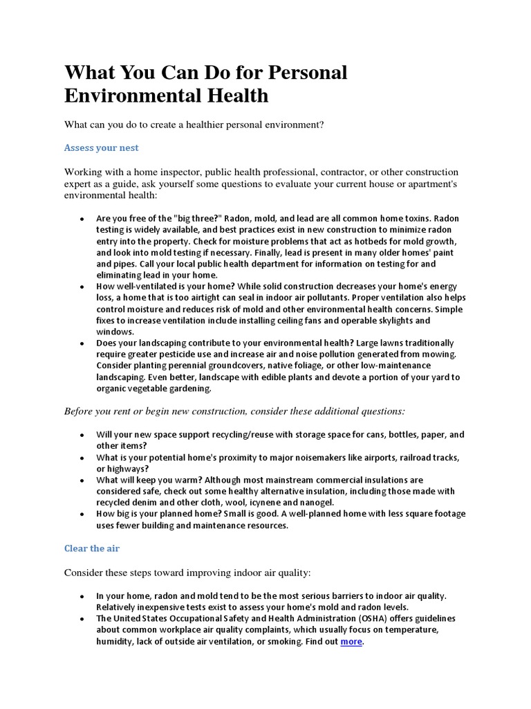 What You Can Do For Personal Environmental Health | PDF | Air Pollution ...