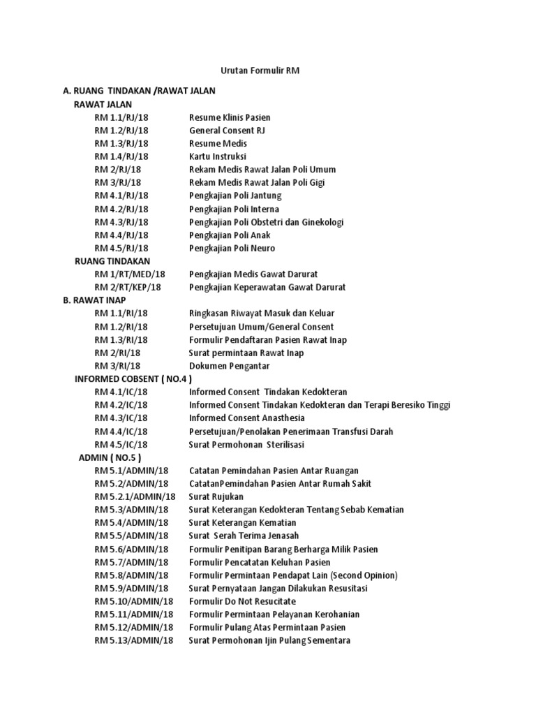 Urutan Formulir Rekam Medis | PDF