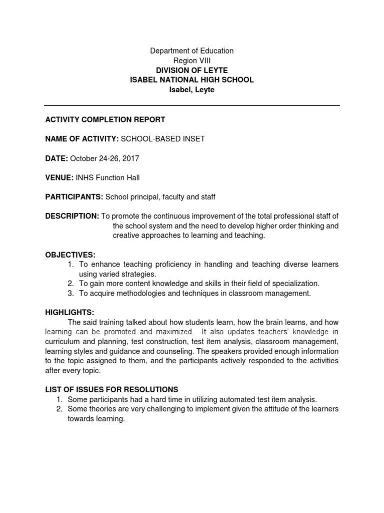 Acr Inset 17 | PDF | Classroom Management | Teachers