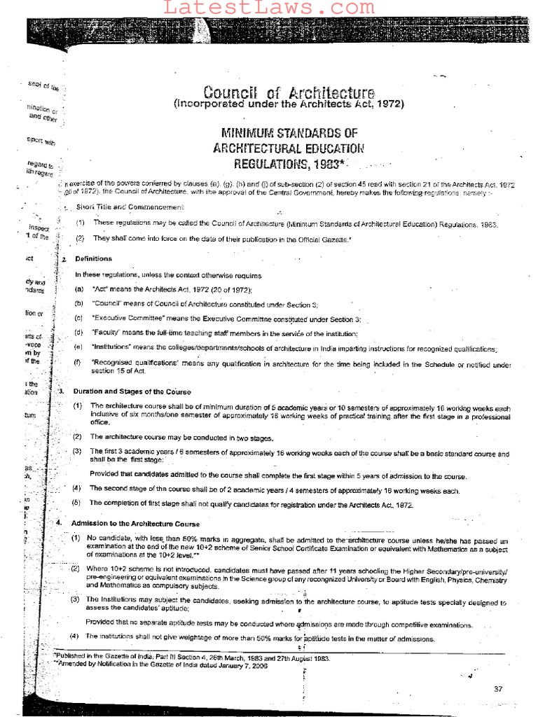 Minimum Standards of Architectural Education Regulations 1983 | PDF