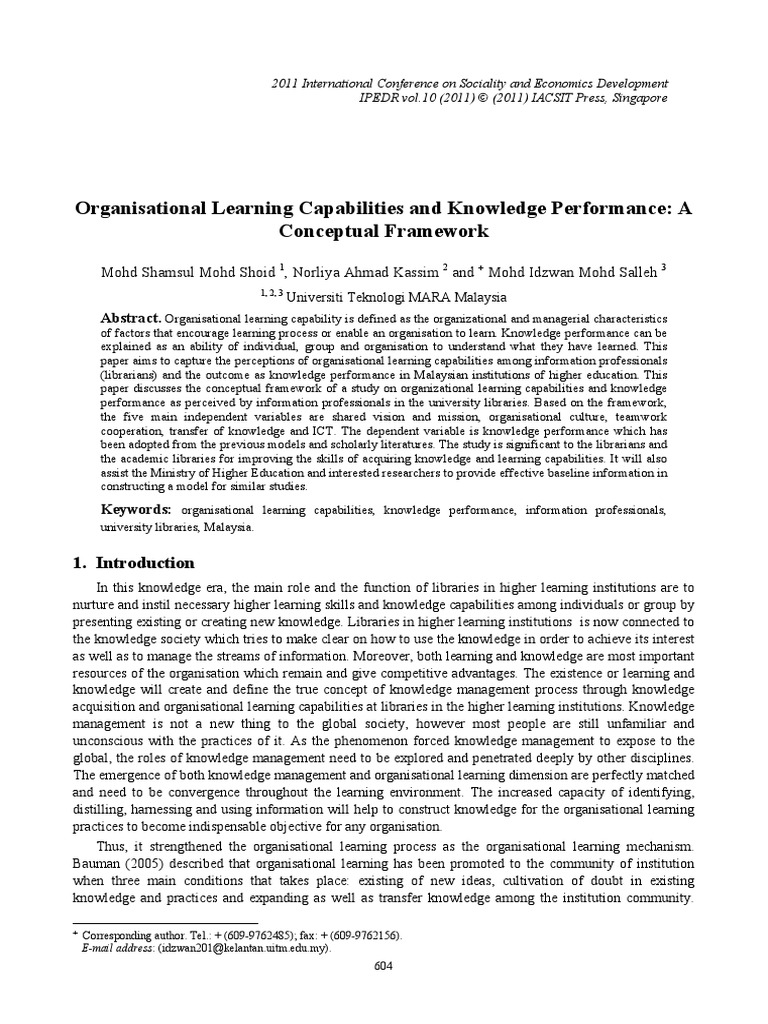 Organisational Learning Capabilities and Knowledge Performance: A ...