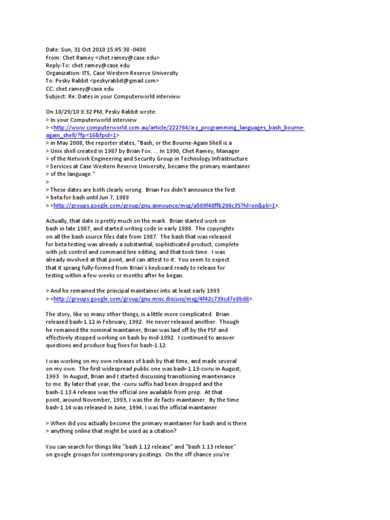 2010-10-31 Chet Ramey Early Bash Dates | PDF | Intellectual Works ...