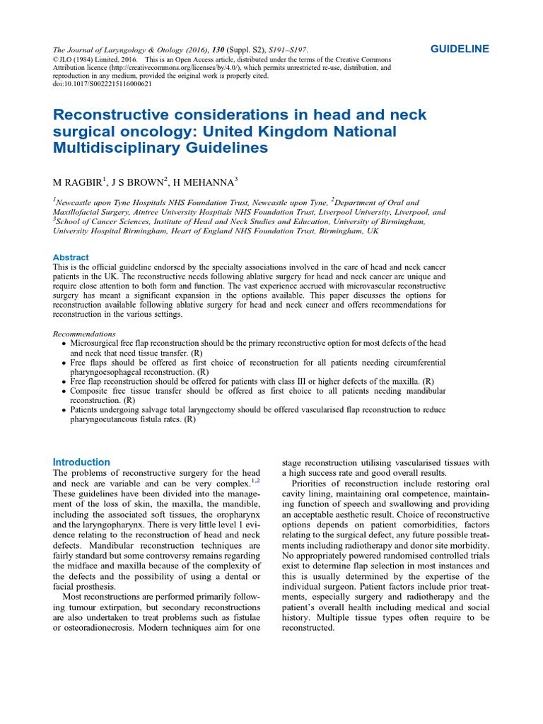Reconstructive Considerations in Head and Neck Sur PDF | PDF | Surgery ...