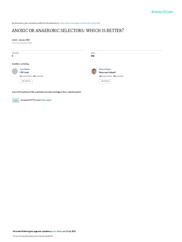 Anoxic or Anaerobic Selectors Which Is Better | PDF | Sewage Treatment ...