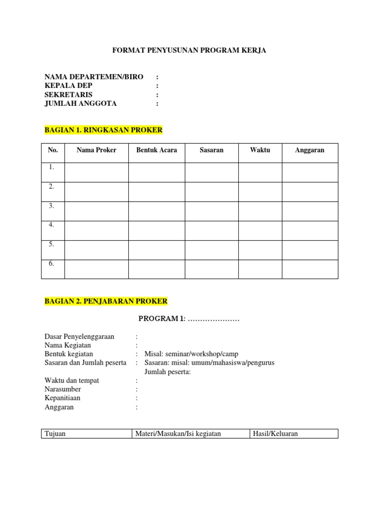 Format Penyusunan Program Kerja | PDF