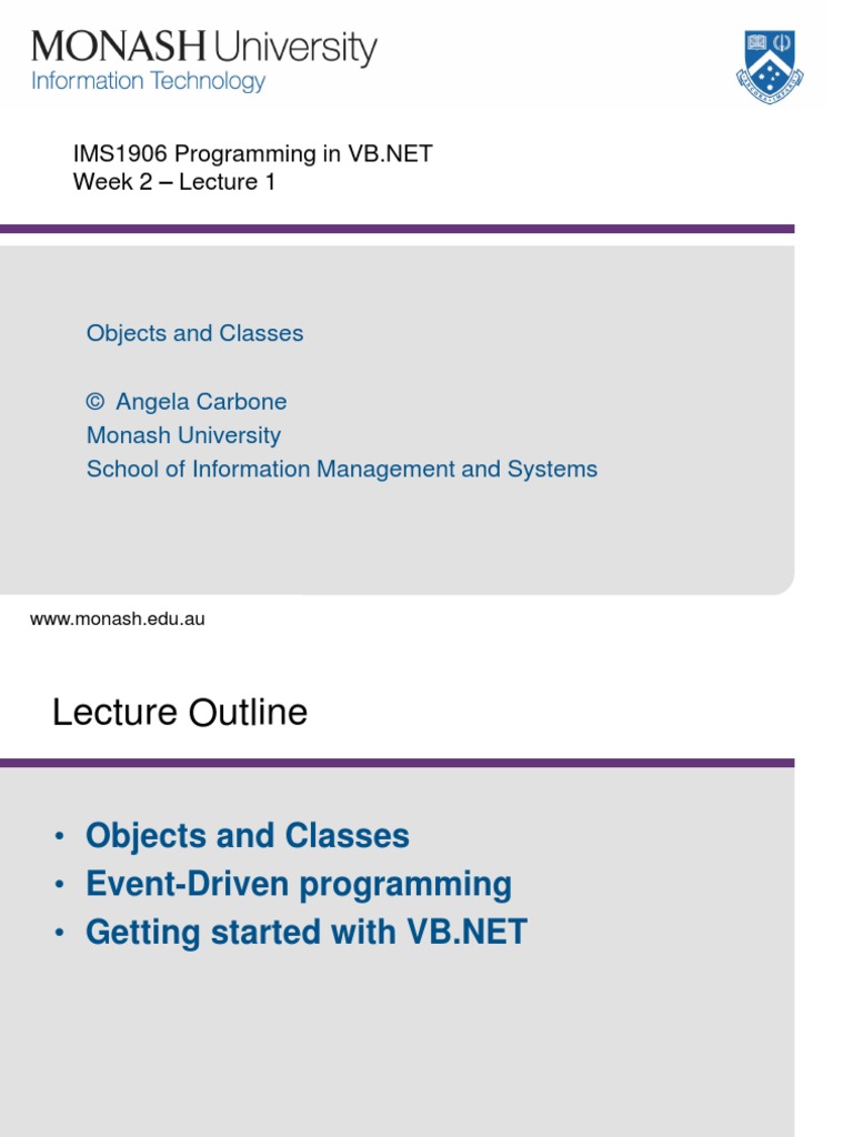 Week 2 - Lecture 1: Objects and Classes | PDF | Visual Basic .Net ...