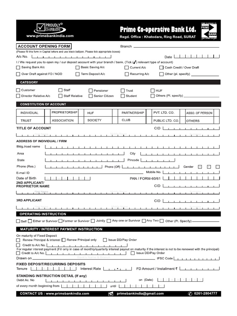 New Account Open Form | PDF | Deposit Account | Banks