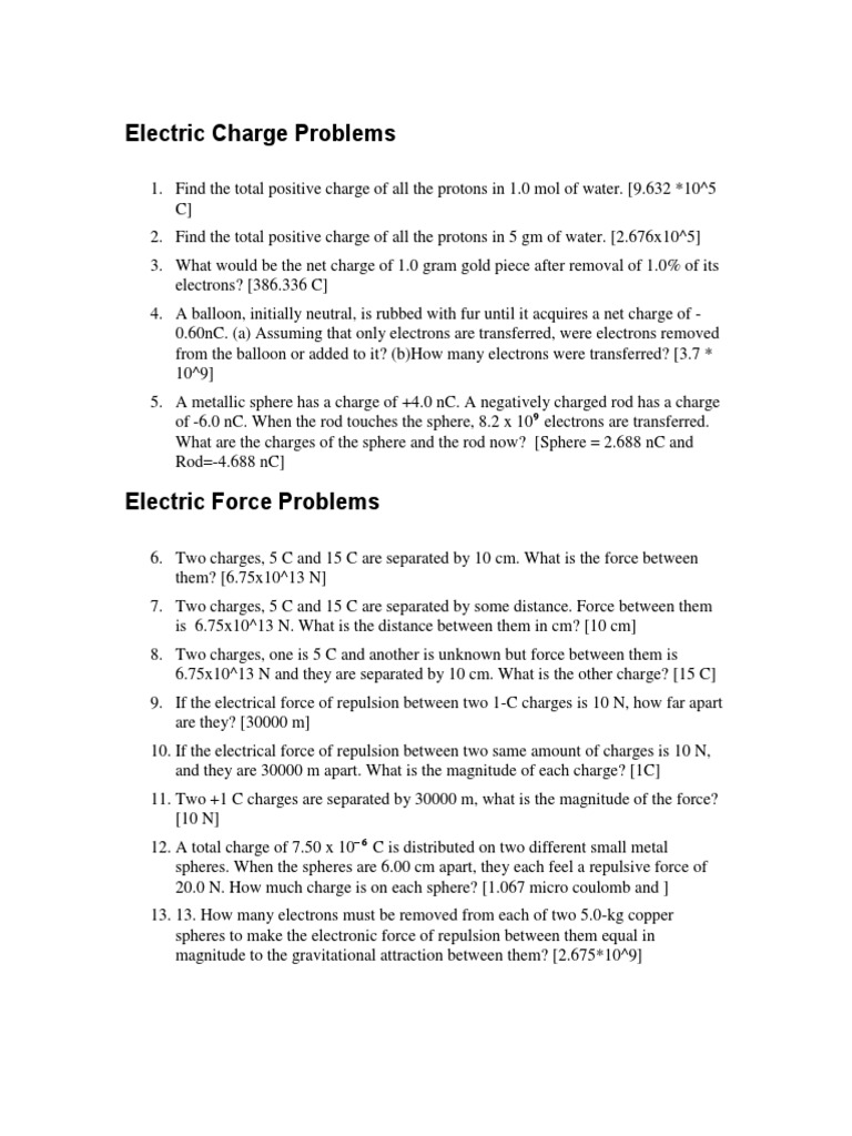 Electric Charge Force and Field Problems Practice Questions | Electric ...
