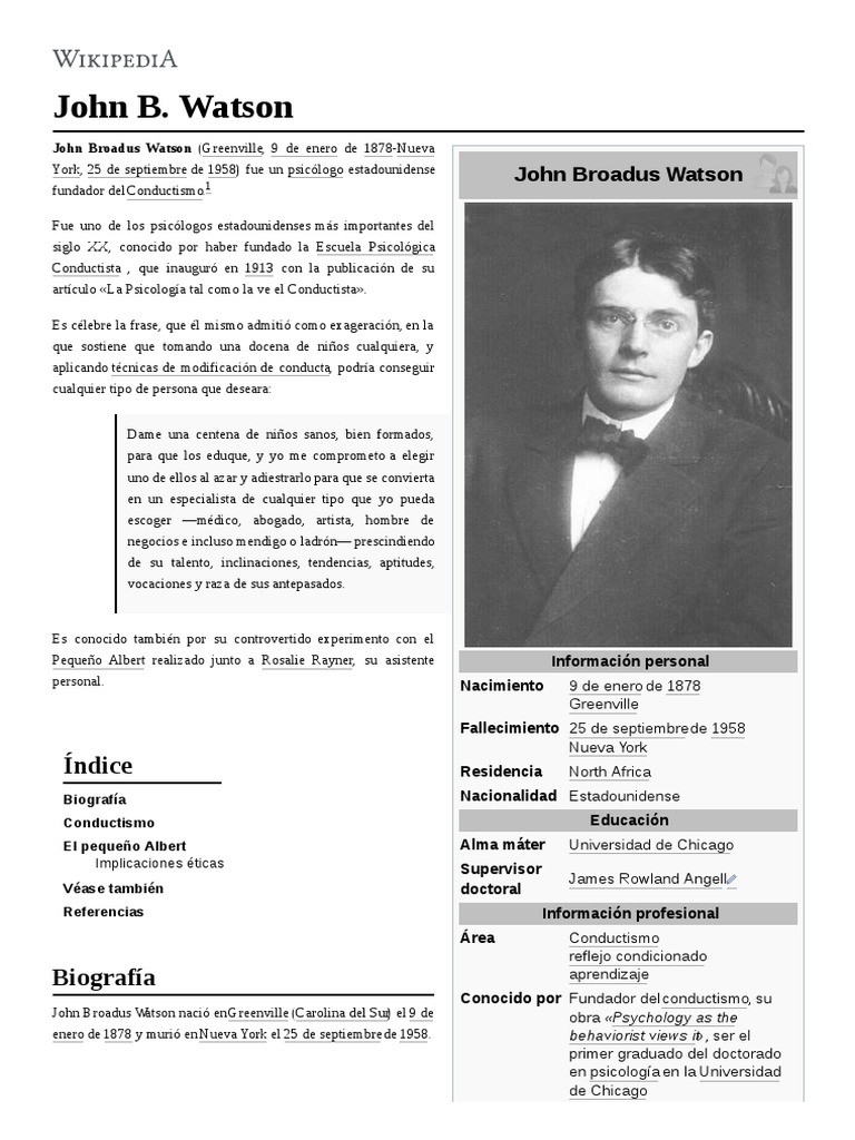 John B. Watson | PDF | Metafísica de la mente | Aparición