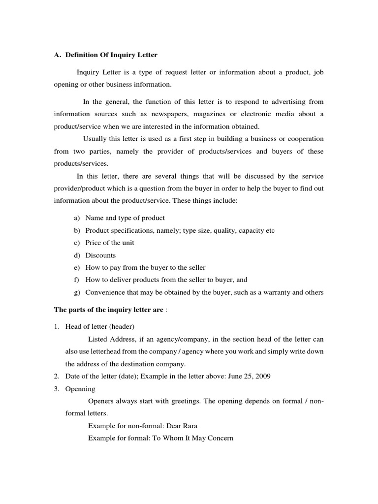Definition of Inquiry Letter | PDF | Advertising | Sales