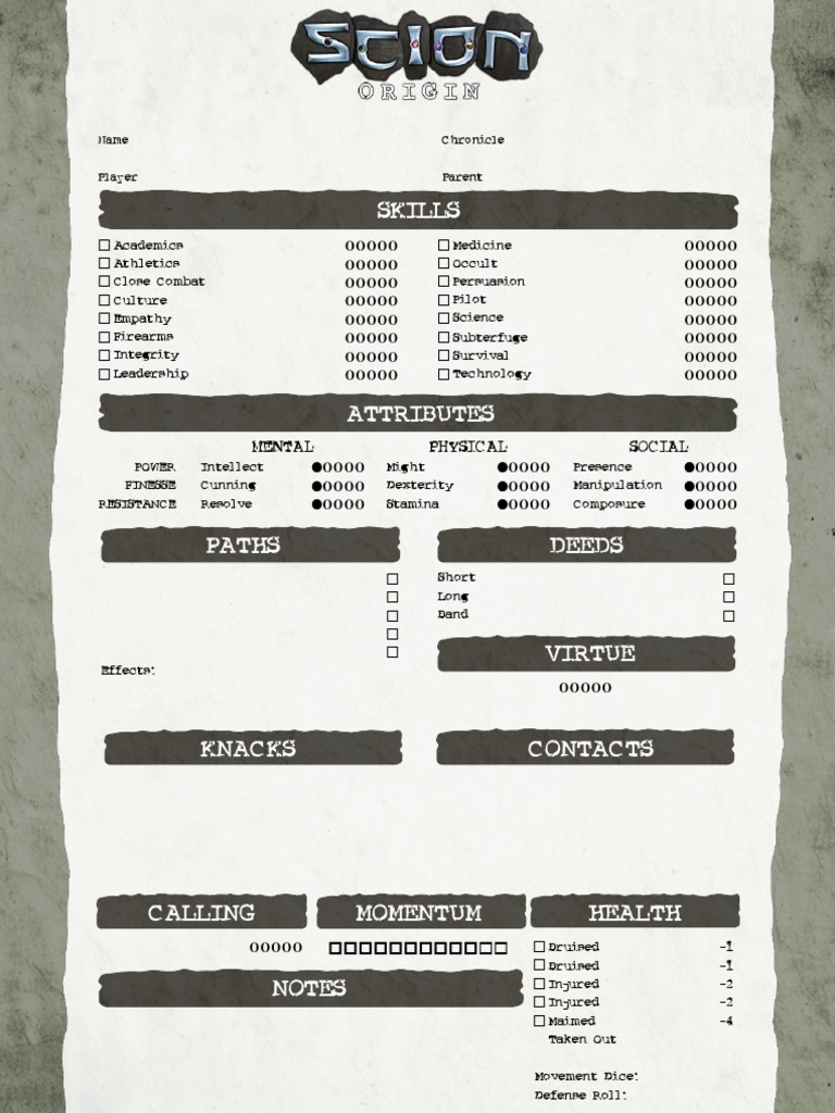 Scion Character Sheet Interactive PDF | PDF | Gaming | Tabletop Games