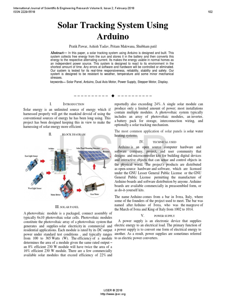 Solar Tracking System Using Arduino | PDF | Photovoltaic System ...