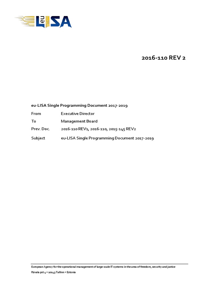 eu-LISA Single Programming Document 2017-2019 PDF | PDF | European ...
