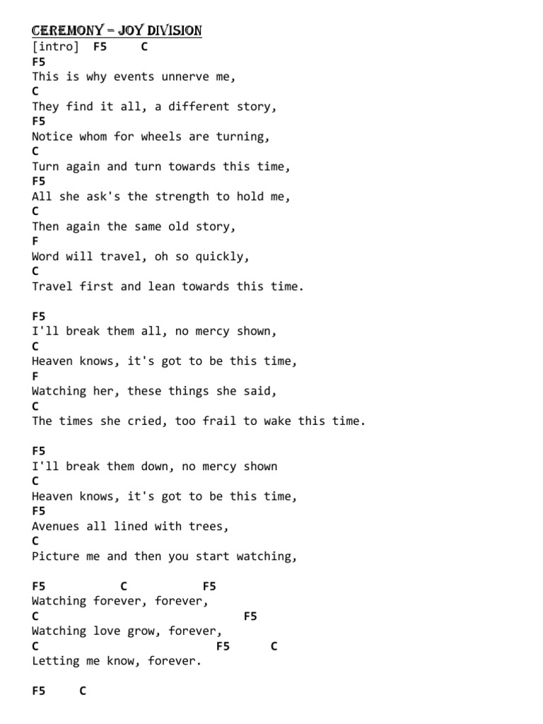 Ceremony - Joy Division: F5 C F5 C F5 C F C | PDF