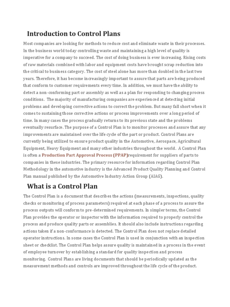 Introduction To Control Plans | PDF | Sampling (Statistics ...