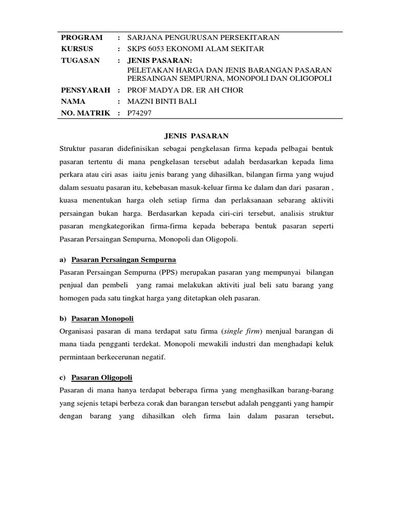 Struktur Pasaran dan Ciri-Cirinya | PDF | Bisnis | Politik