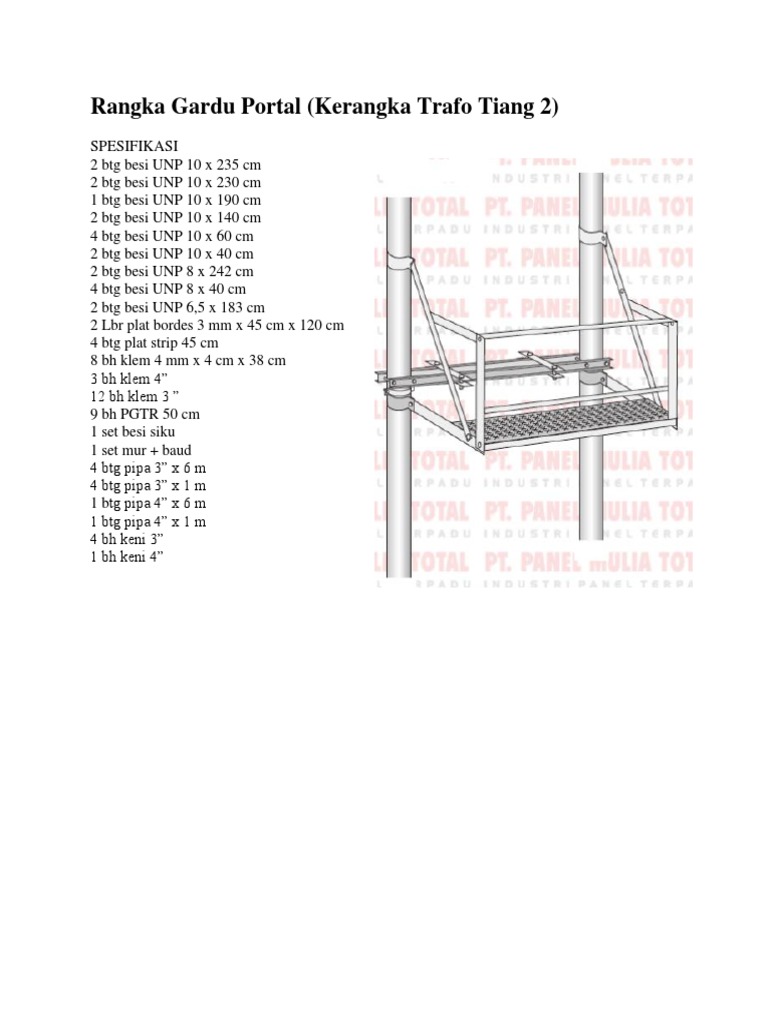 Rangka Gardu Portal (Kerangka Trafo Tiang 2) Spesifikasi dan Material | PDF | Electric Current ...