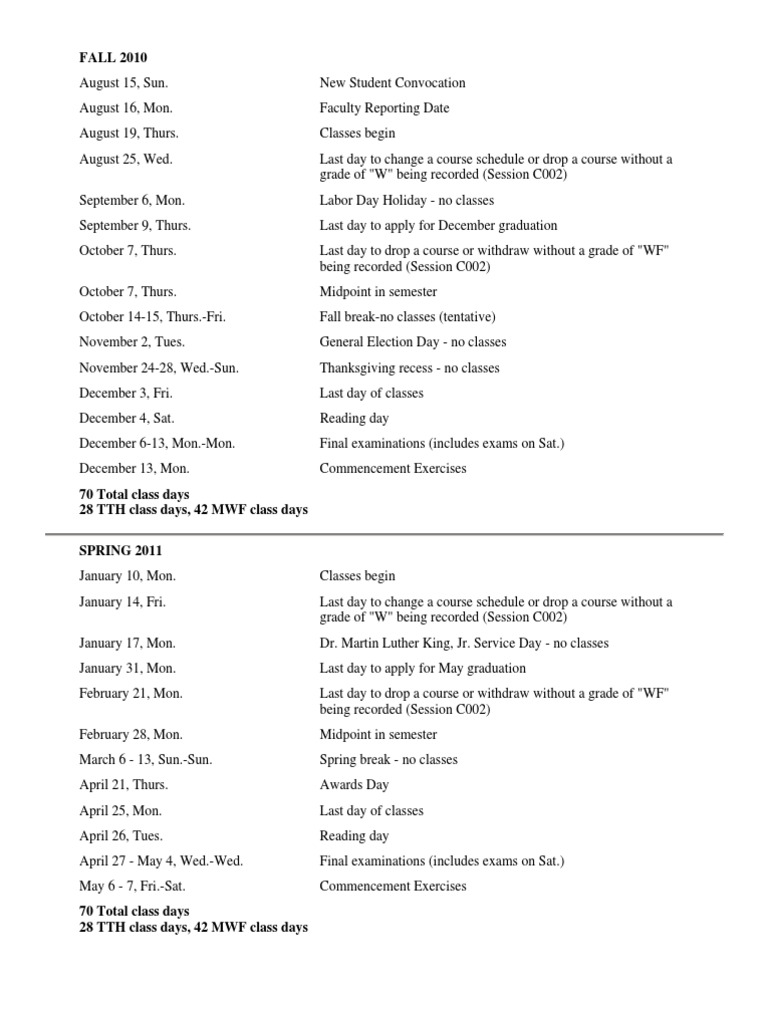 USC Academic Calendar 2010 2011 | PDF | Academic Term | Educational ...
