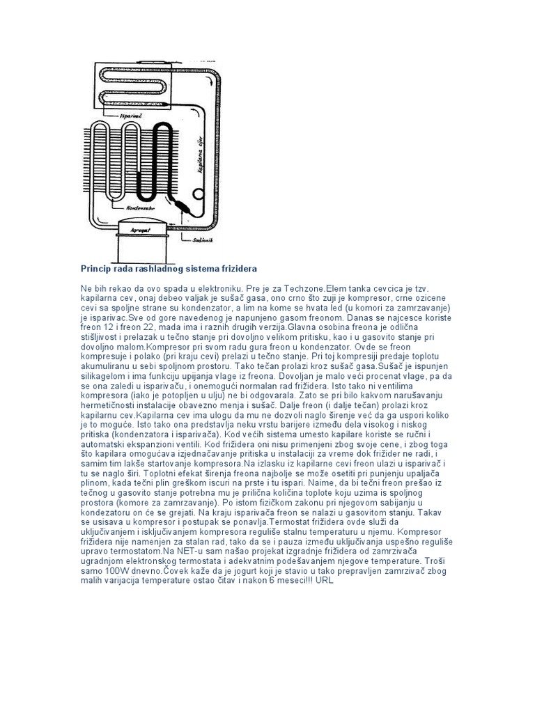 Princip Rada Rashladnog Sistema Frizidera | PDF