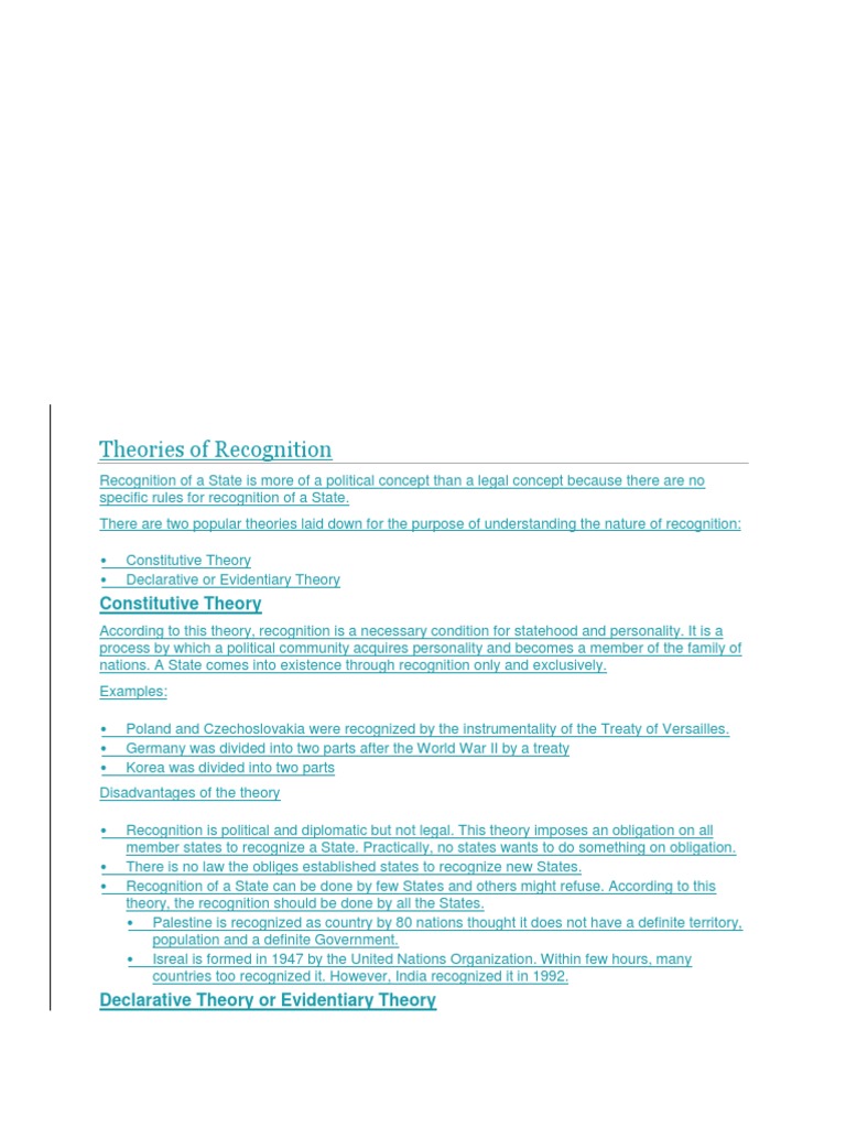 Theories of State Recognition in Law | PDF | Sovereign State ...