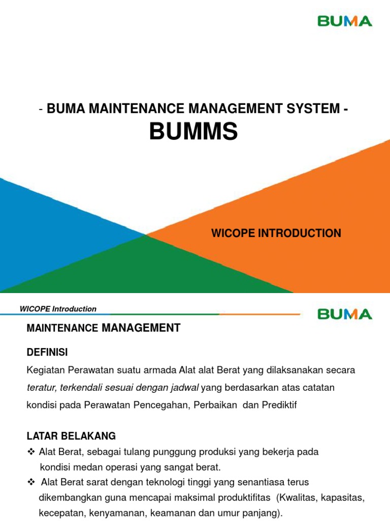Sistem Manajemen Pemeliharaan BUMA | PDF