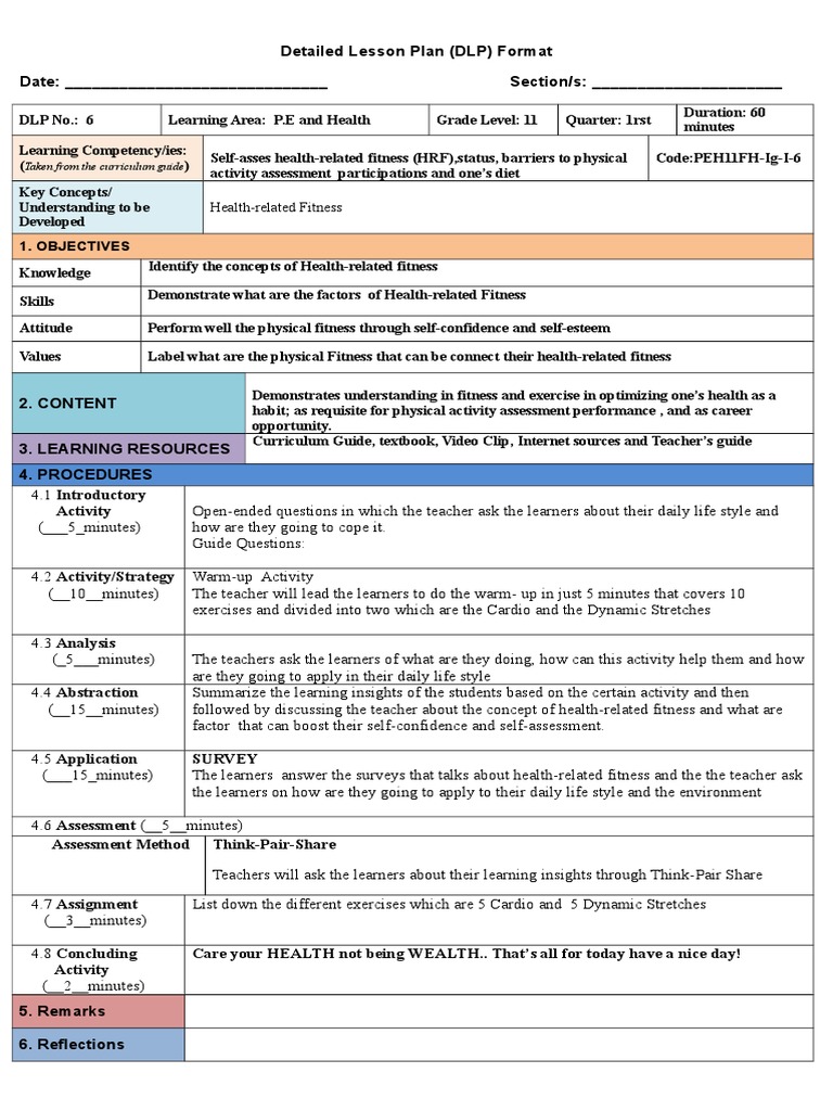 Analyzing Health-Related Fitness: A Detailed Lesson Plan for Grade 11 ...