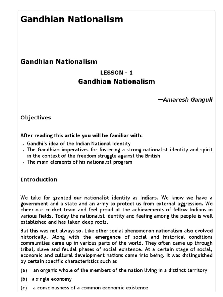 Gandhian Nationalism: Developing a Strong National Identity and Mass ...