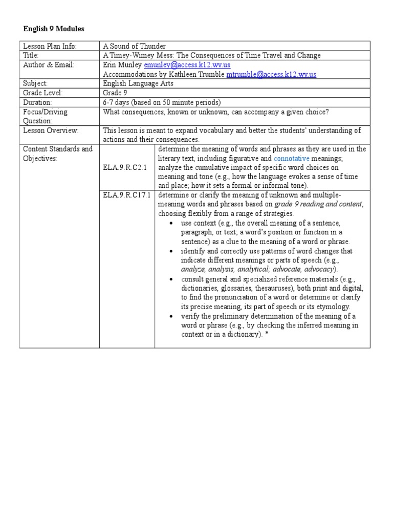 Sound of Thunder Module | PDF | Reading Comprehension | Vocabulary