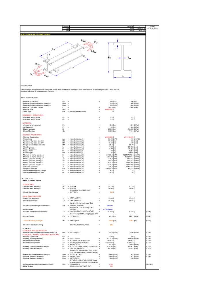 W Section Beam Column Design: Description | PDF | Beam (Structure ...