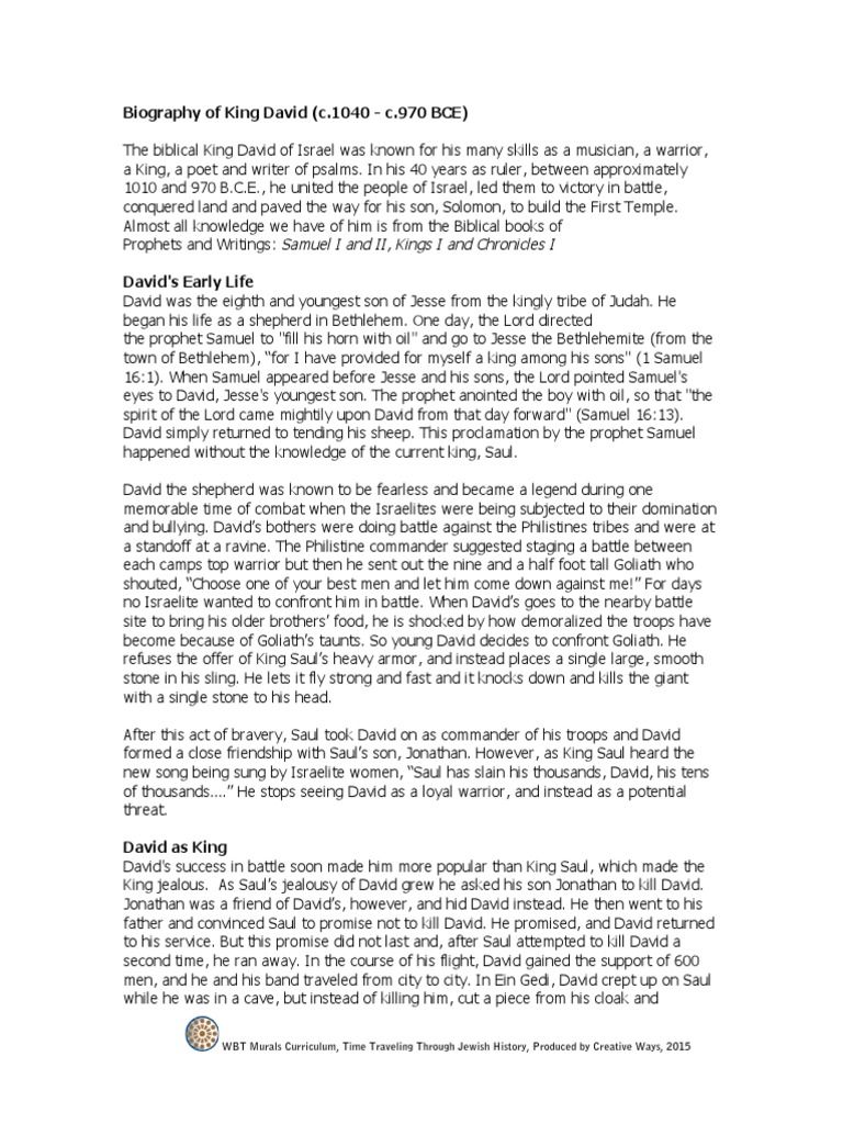 Biography of King David: Birth and Legacy | PDF | David | Samuel