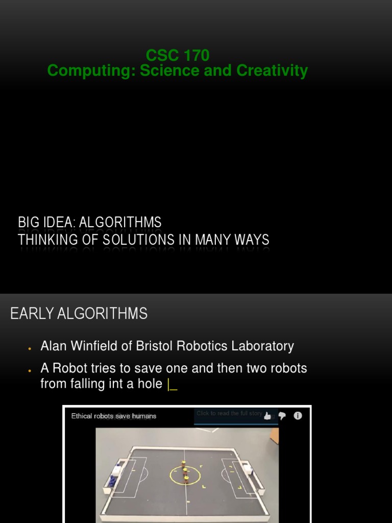 CSC 170 Computing: Science and Creativity: Big Idea: Algorithms ...