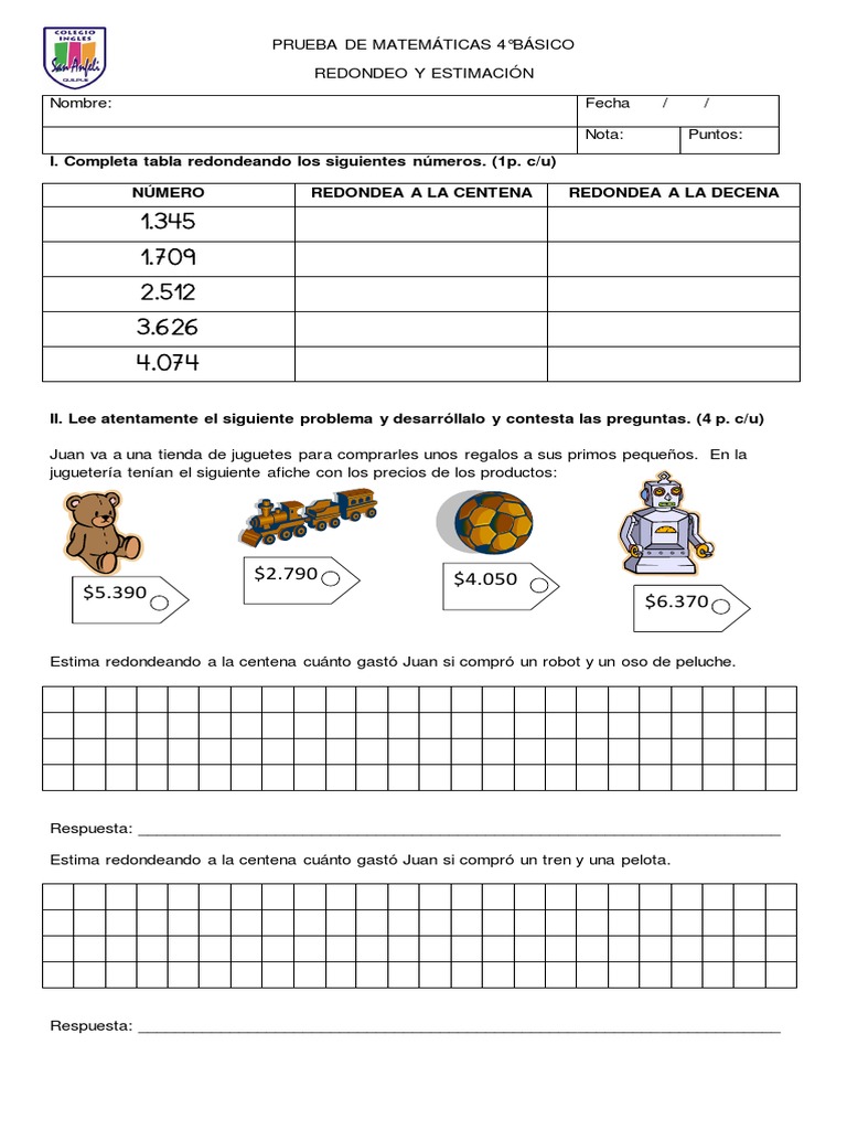 Hojas De Trabajo De Redondeo De Valor Posicional 4.º