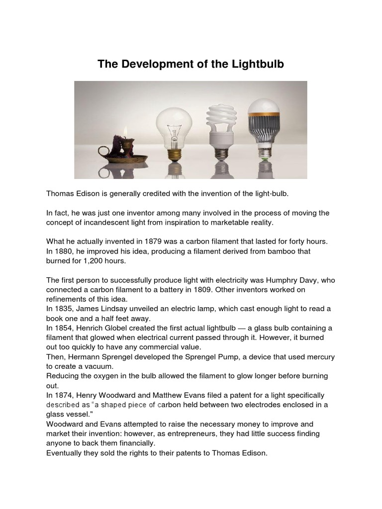 The Development of The Lightbulb | PDF | Incandescent Light Bulb ...