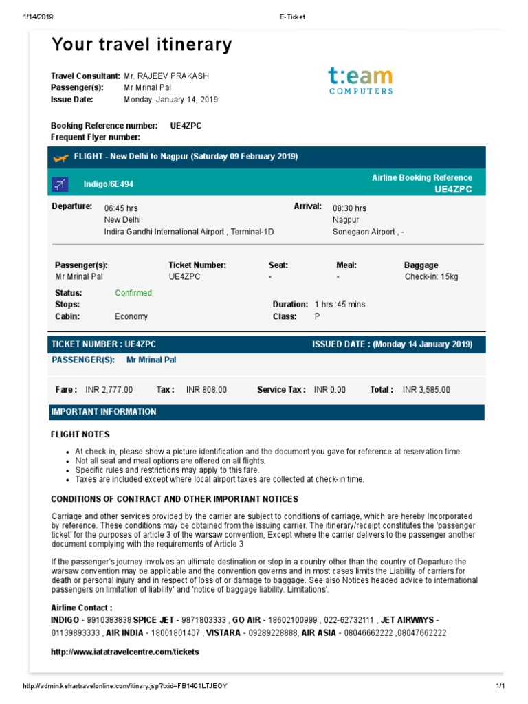 Your Travel Itinerary: FLIGHT - New Delhi To Nagpur (Saturday 09 ...