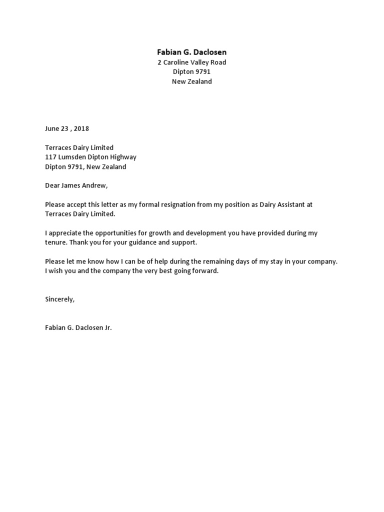 Formal Resignation Letter Template | PDF