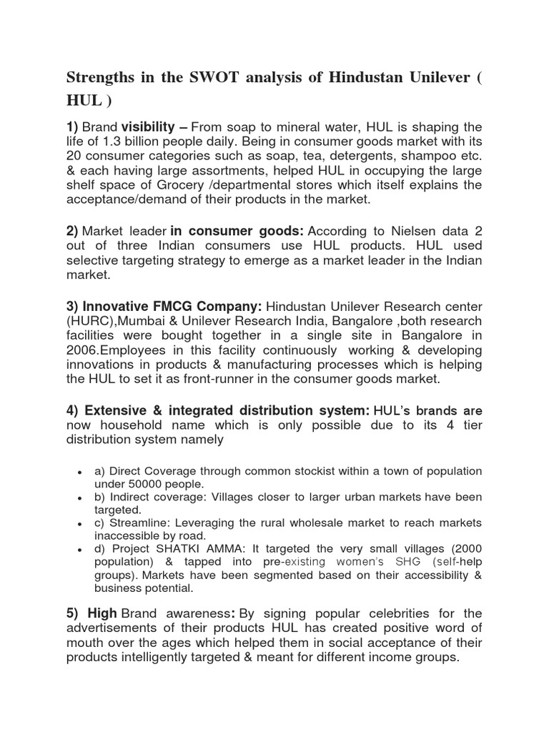 Strengths in The SWOT Analysis of Hindustan Unilever (Hul) | Download ...