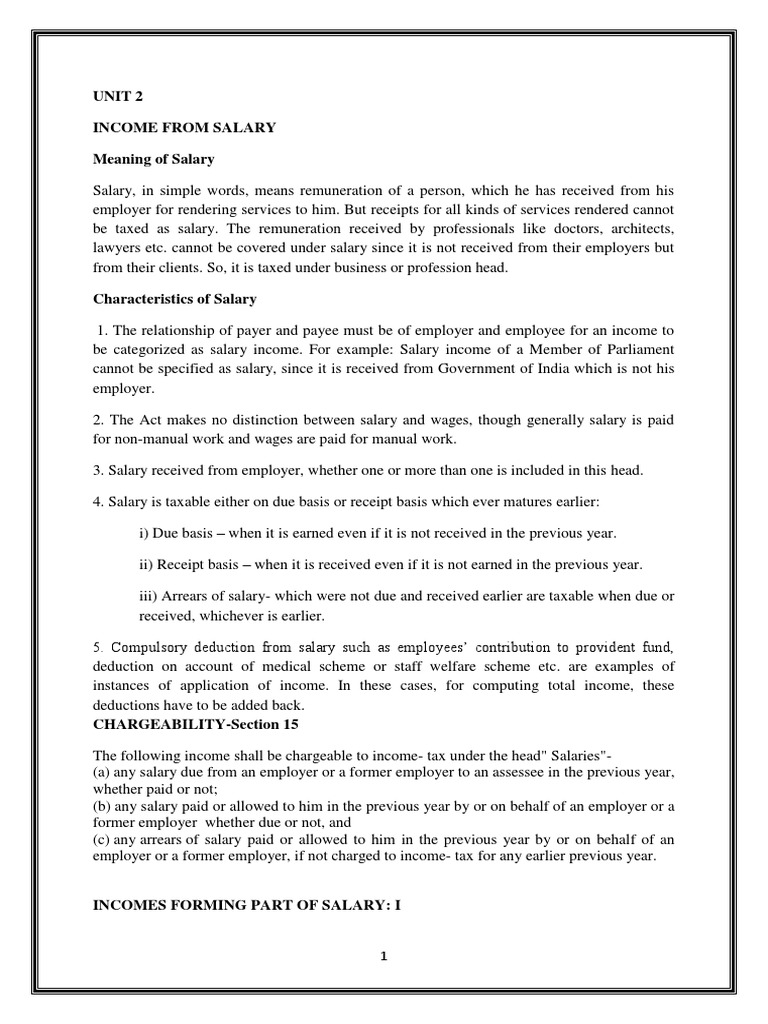 Unit 2 Income From Salary Meaning of Salary | Download Free PDF | Tax ...