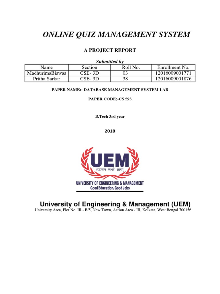 Online Quiz Management System: University of Engineering & Management ...