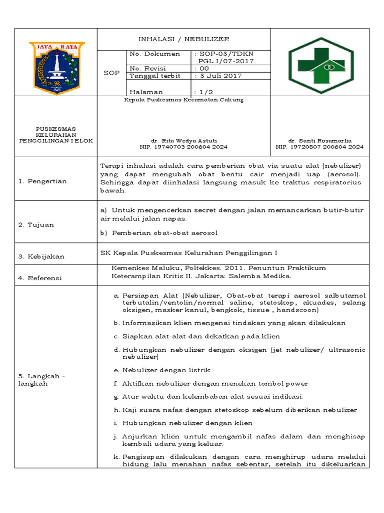 Prosedur Terapi Inhalasi Nebulizer | PDF | Pengembangan Diri | Sains ...
