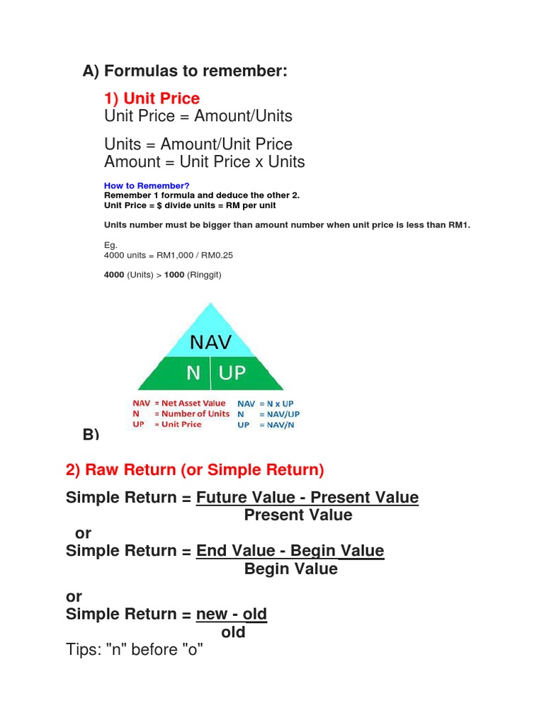 Formulas To Remember Pdf Investment Fund Bonds Finance